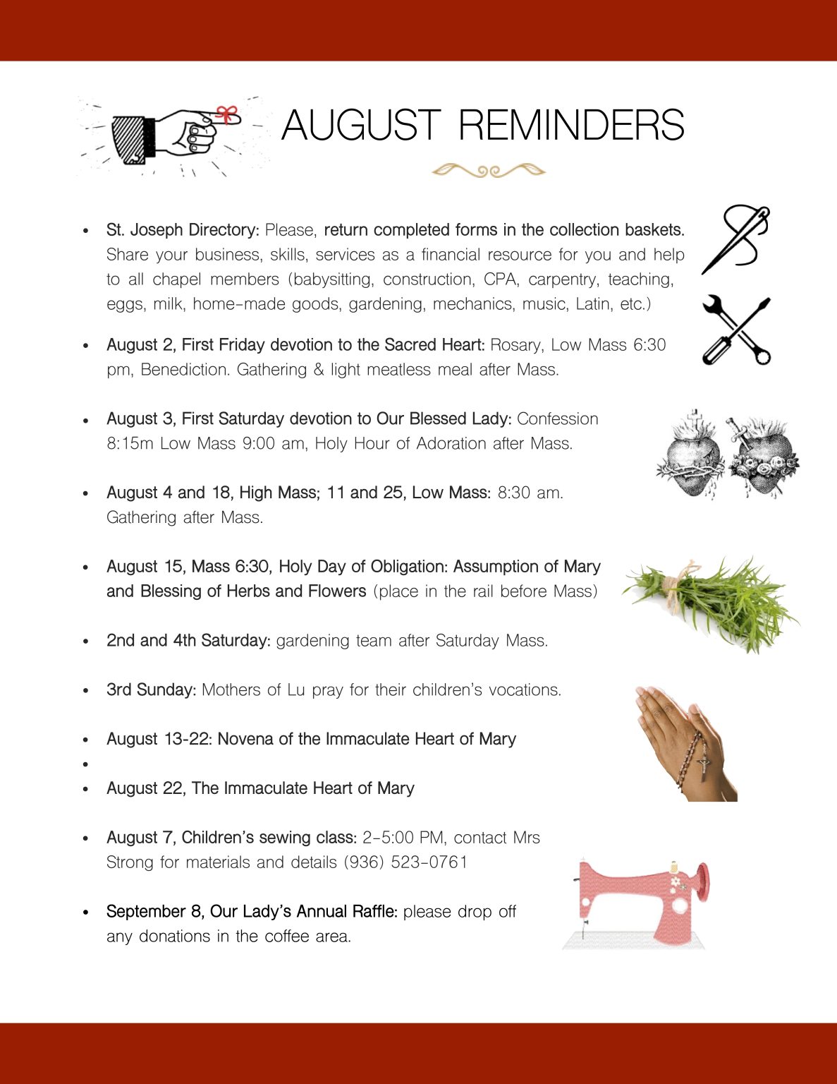August Reminders 2024 – St. Michael Spring