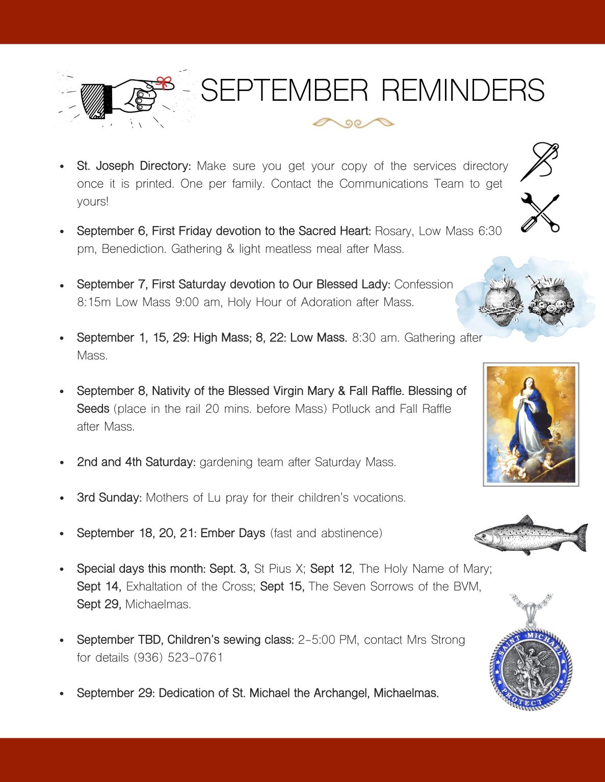 September Reminders. – St. Michael Spring