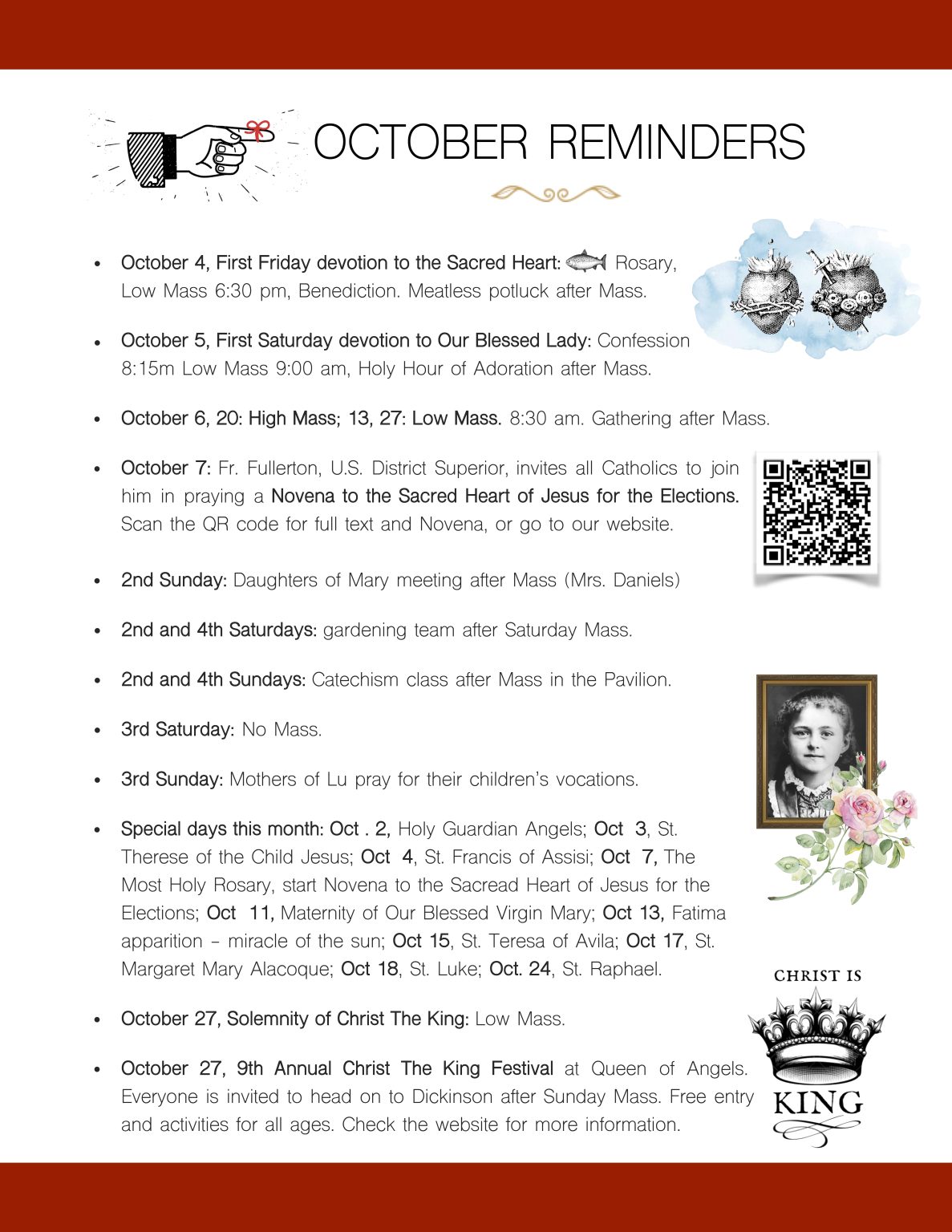 October Reminders. – St. Michael Spring