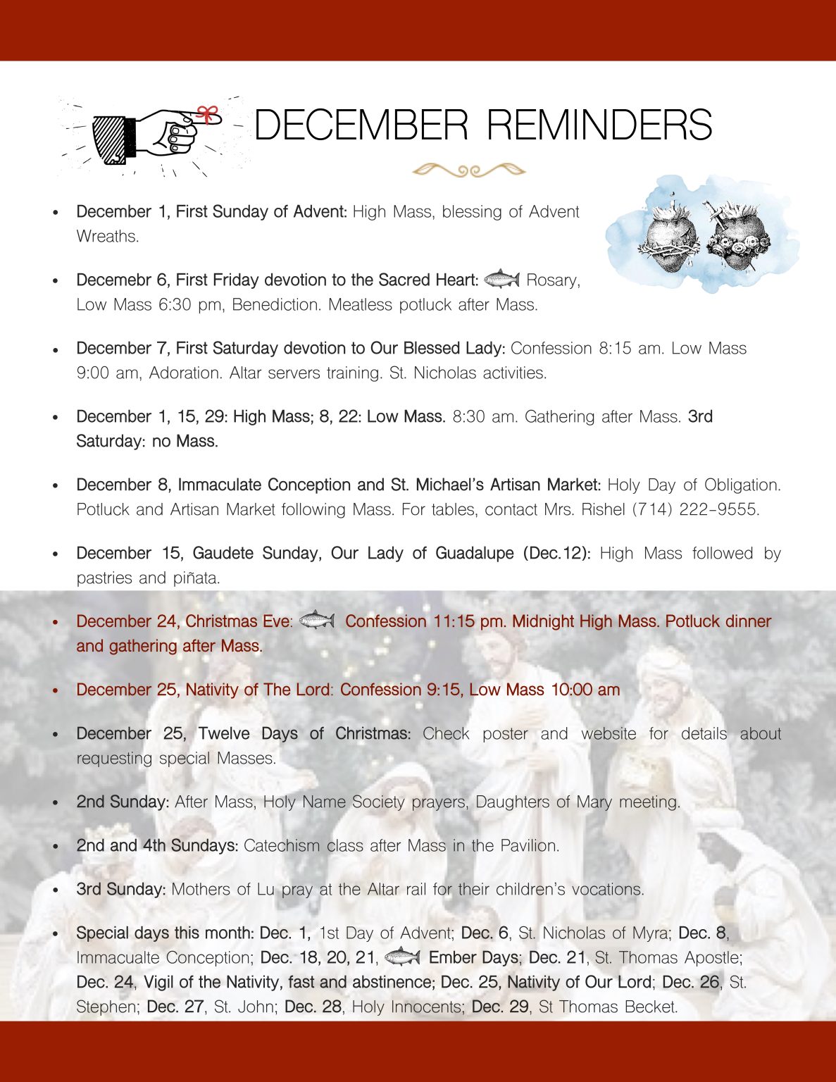 December Reminders. – St. Michael Spring
