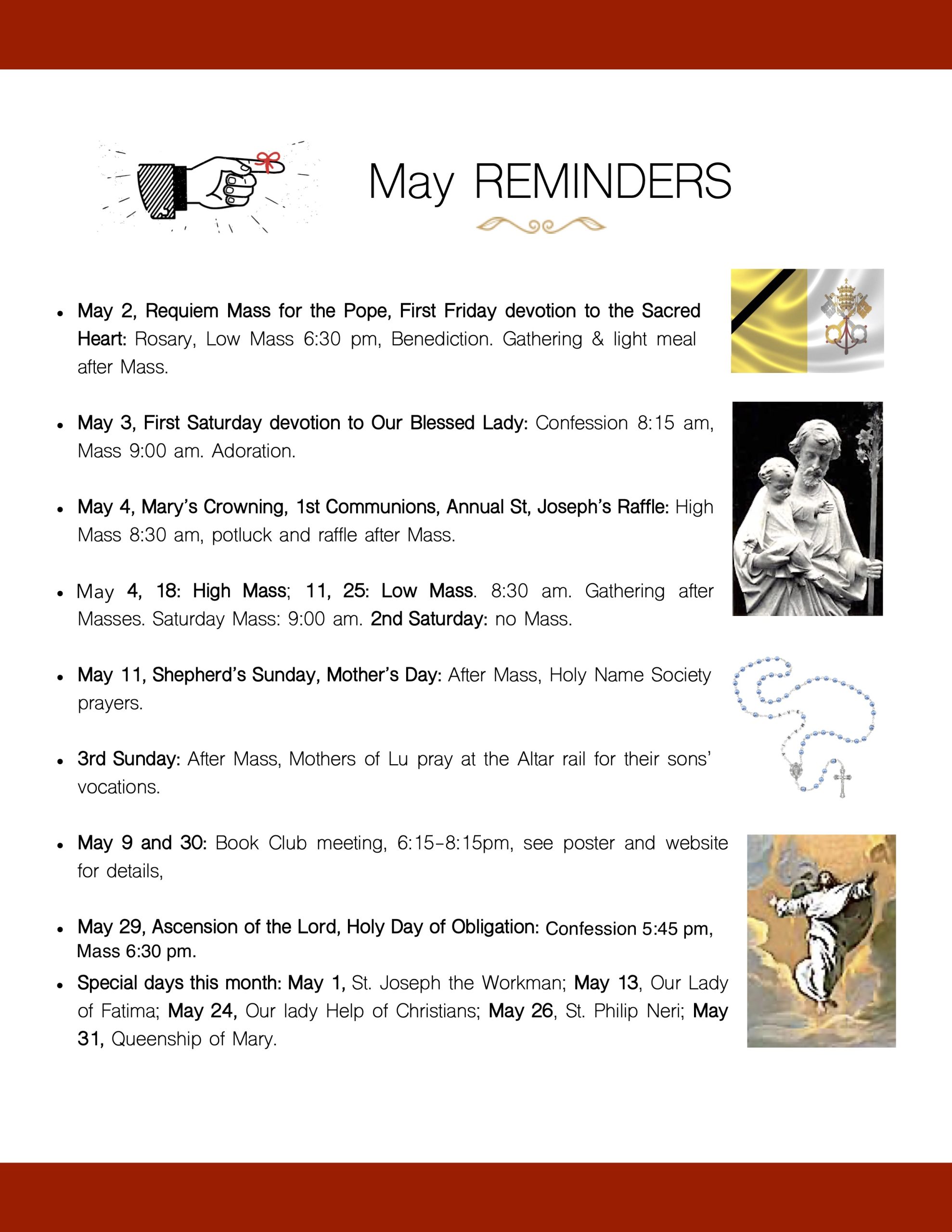 May Reminders. – St. Michael Spring